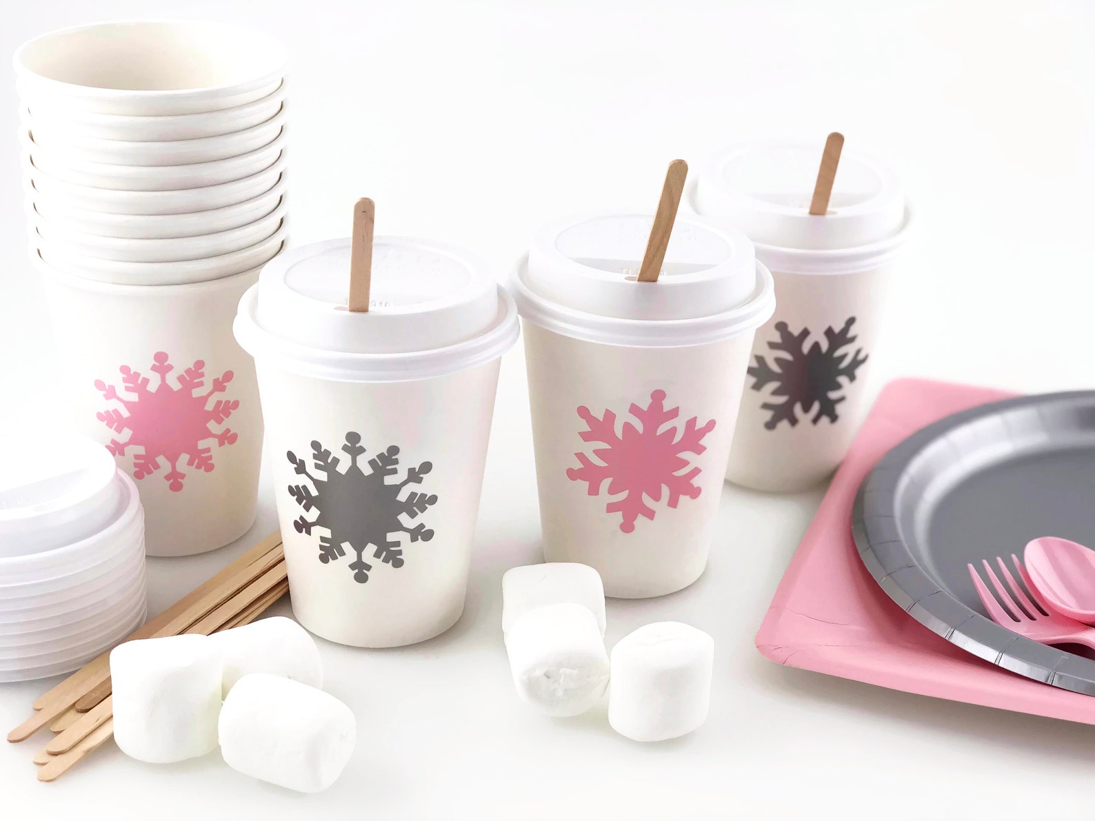 Snowflake Cups Winter Wonderland Party Supplies Winter - Etsy