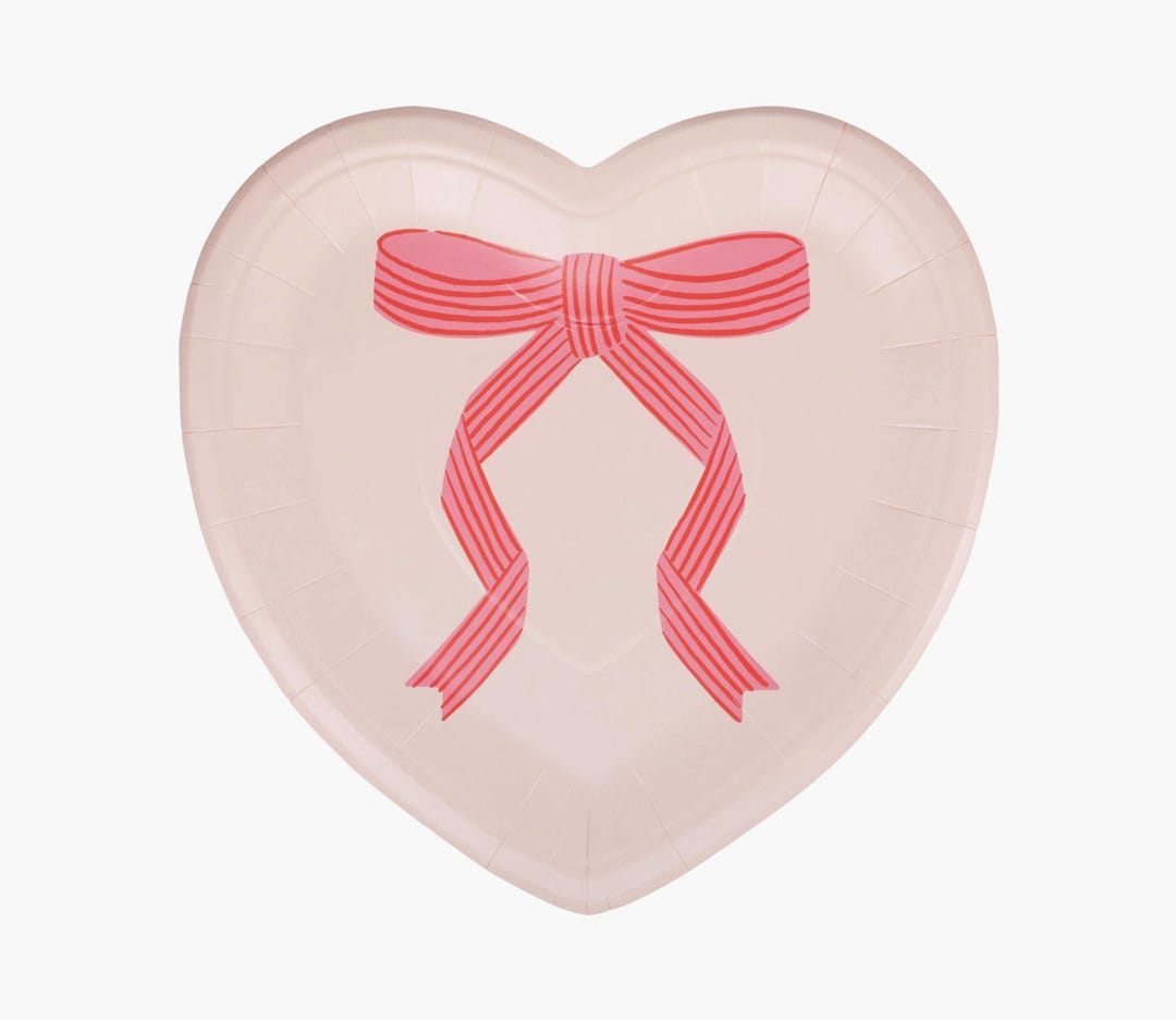 Pink Bow Heart Plates - Valentines Party Plates, Girl Baby Shower ...
