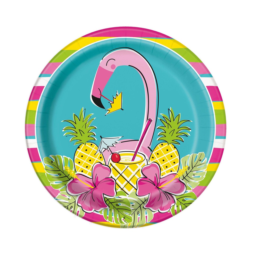 9" Flamingo Party Plates - Tropical Birthday Decorations, Luau Party ...