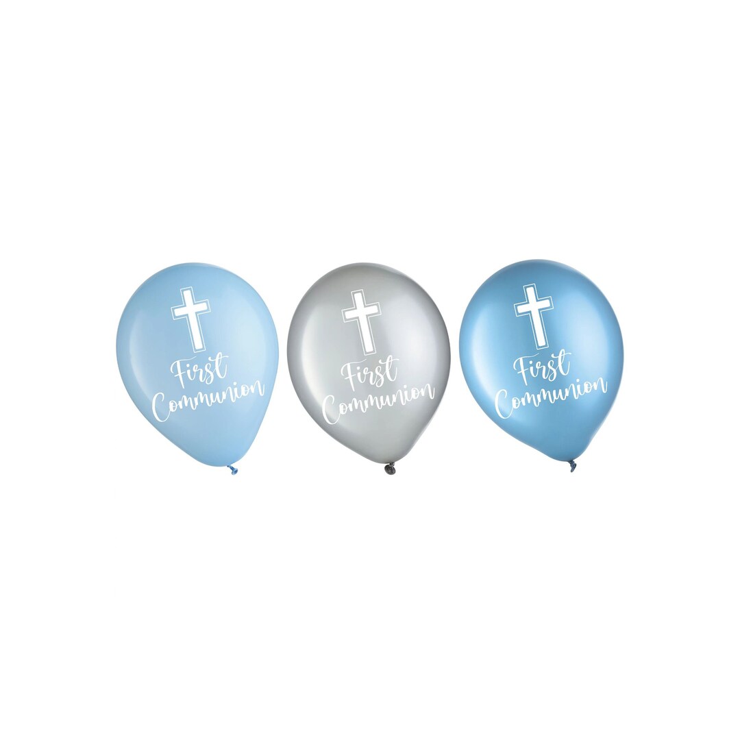 1st Communion Balloons 15ct - Blue Communion Decorations, Religious ...