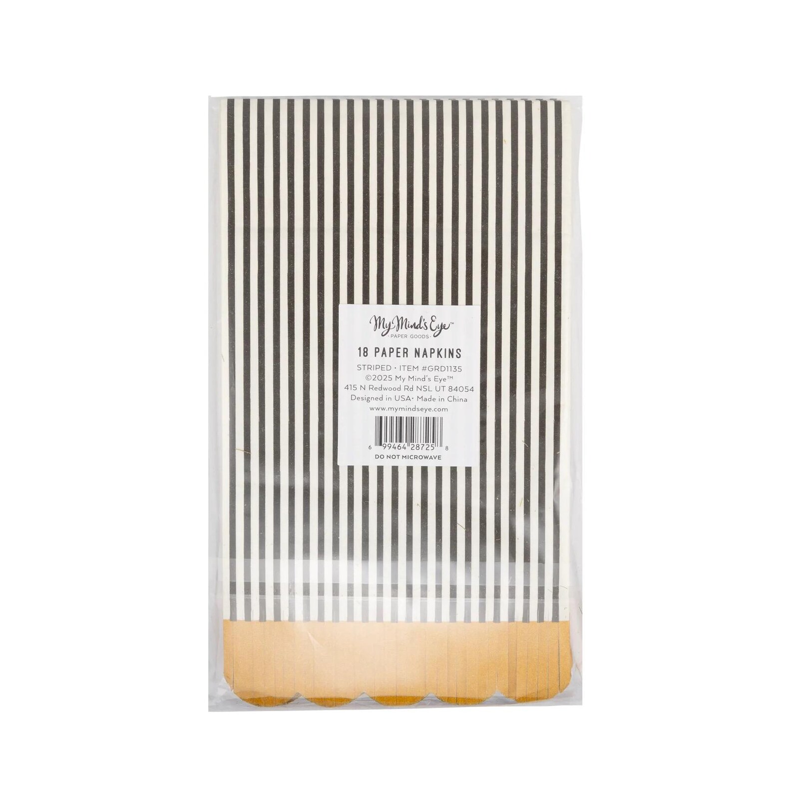 Black & White Striped Paper Napkins With Gold Foil Fringe – 18ct ...