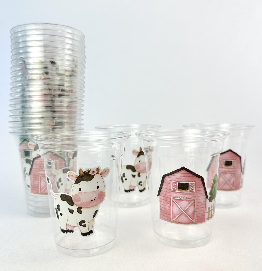 Pink Barn Cow Party Cups 24ct – 12oz Plastic Cups Farm Girl Birthday ...