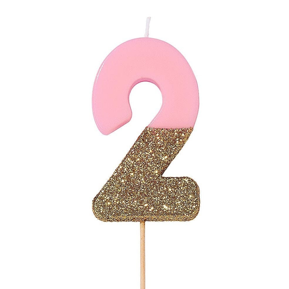 Pink 2nd Birthday Candle Two Birthday Candle Glitter - Etsy