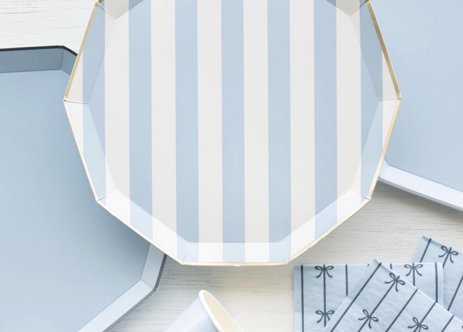 Blue Striped Party Plates - Something Blue Bridal Shower, Boy Baby ...