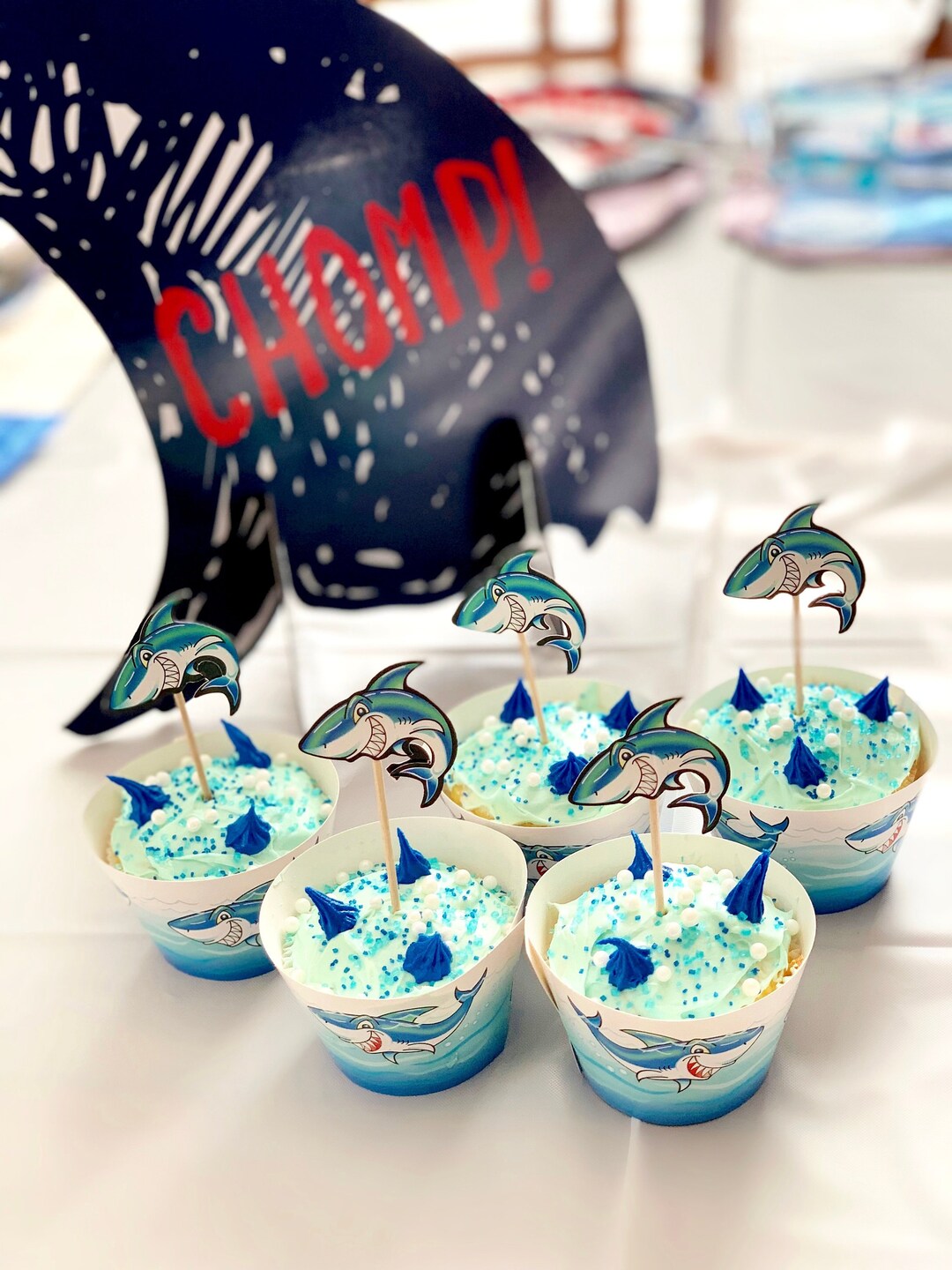 50 Shark Cupcake Picks With Wrappers - Shark Party, Shark Birthday ...