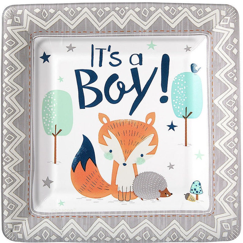 Baby Boy Fox Plates Fox Baby Shower Woodland Baby Shower - Etsy