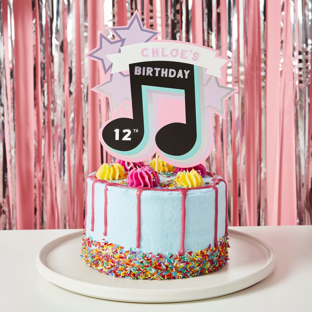 Personalized Music Note Cake Topper - Pop Star Birthday, Karaoke Party ...