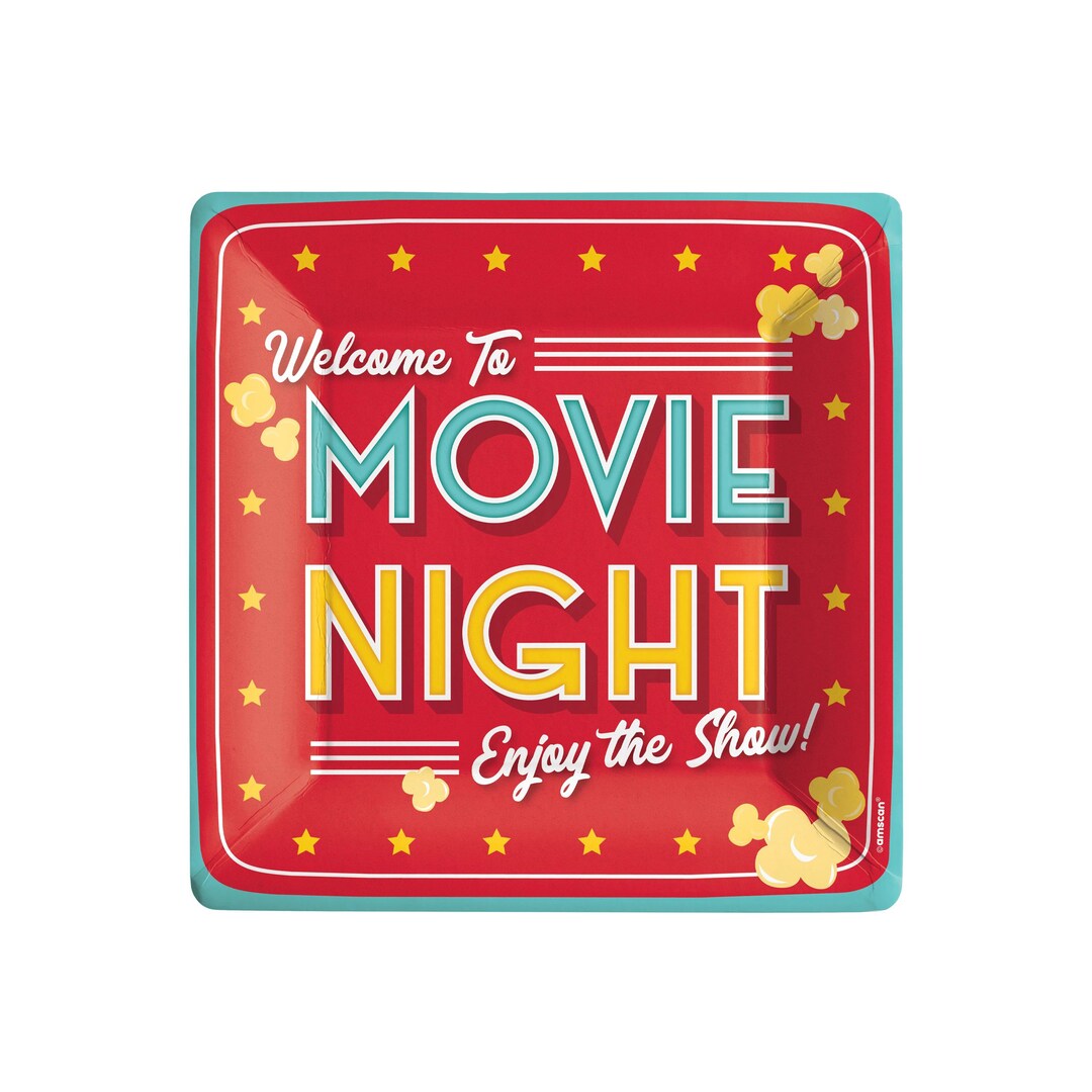 Large Movie Night Plates 20ct, Movie Birthday Decorations, Movie Party ...