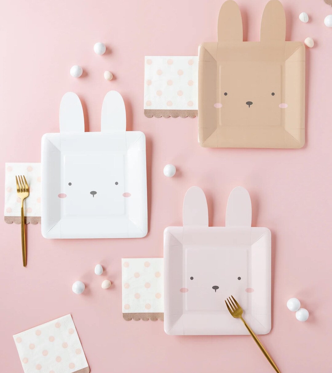 Brown, Pink & White Square Bunny Face Plates 9ct - Easter Party ...