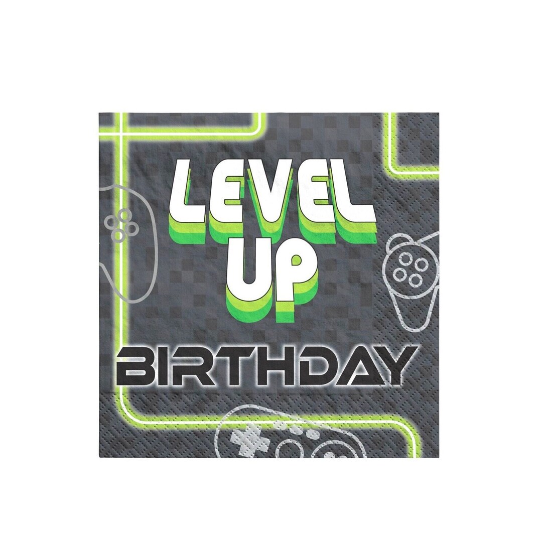 Level up Birthday Napkins - Video Game Party Supplies, Gamer Birthday ...