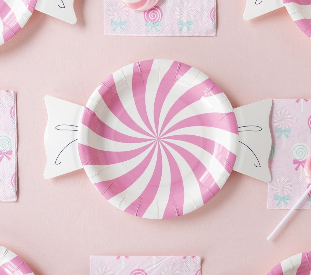 Pink Peppermint Candy Plates - Christmas Candy Party, Christmas Paper ...