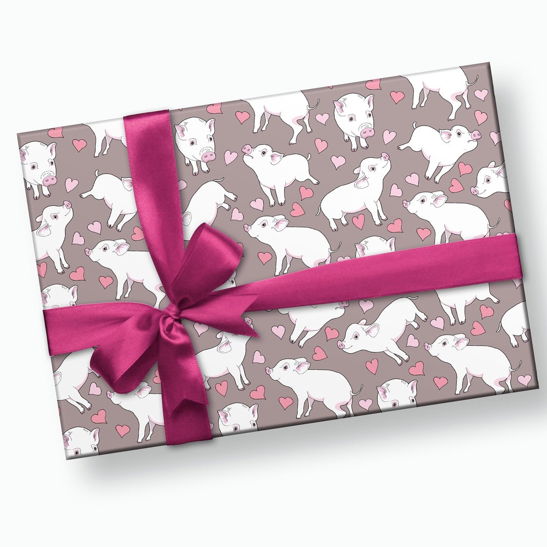 Pig Wrapping Paper - Valentine's Day Gift Wrap, Farm Animal Gift Wrap ...