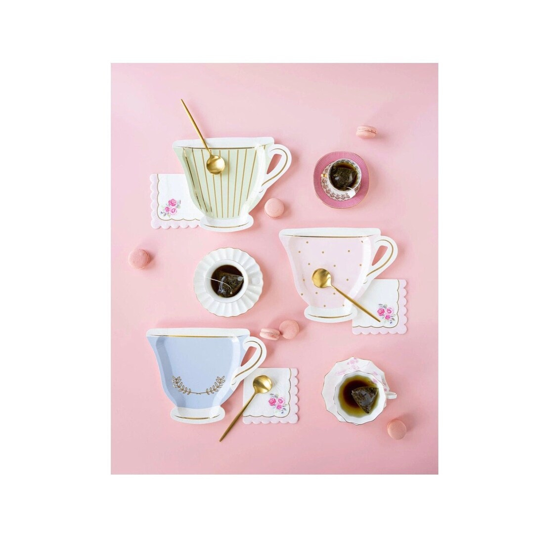 Tea Cup Party Plates 12ct - Garden Party Decorations, Bridal Shower Tea ...