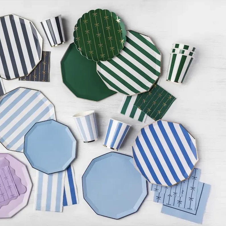 Blue Striped Party Plates - Something Blue Bridal Shower, Boy Baby ...