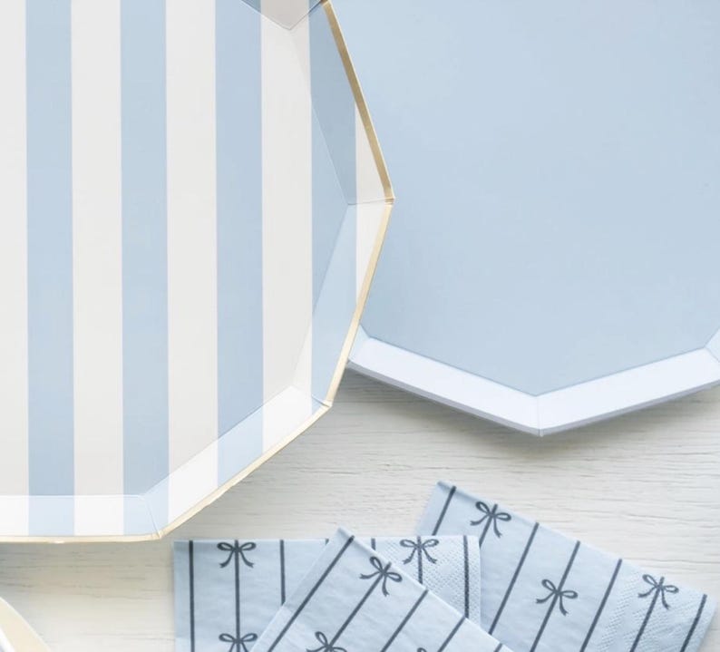 Blue Striped Party Plates - Something Blue Bridal Shower, Boy Baby ...