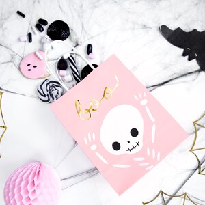 6 Pink Halloween Treat Bags - Girl Halloween Favor Bags, Halloween ...