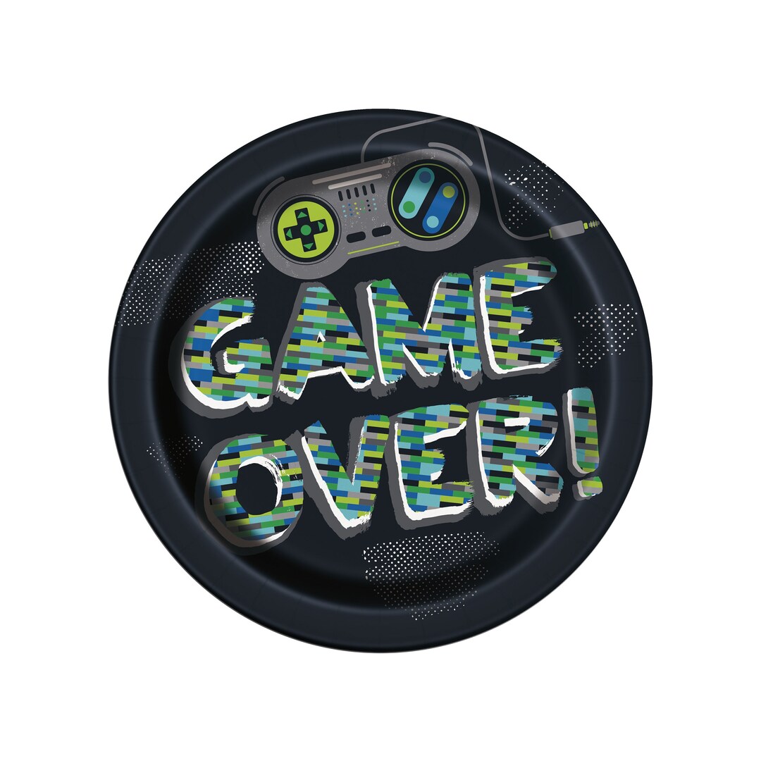 Game Over Party Plates - Gamer Birthday Plates, Level up Party Supplies ...