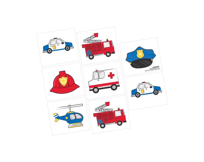 1st Responders Temporary Tattoos - Police Birthday Favors, Fire Truck ...