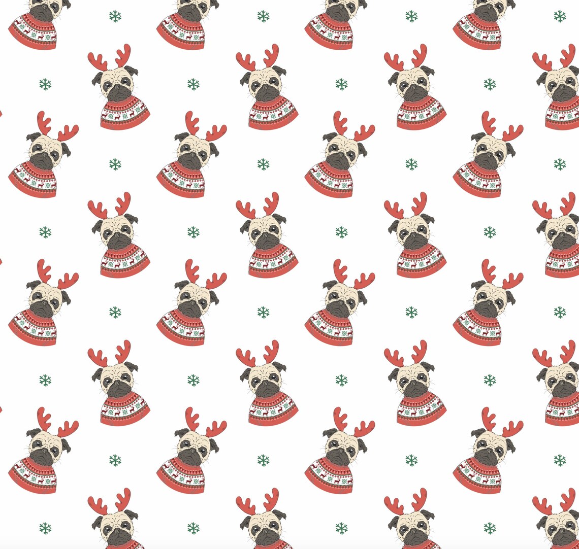 Reindeer Pug Gift Wrap Christmas Wrapping Paper Holiday | Etsy
