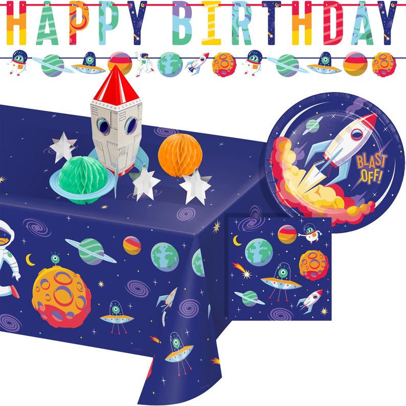 8ct Rocket Ship Paper Plates – 9" Outer Space Birthday Party Plates ...