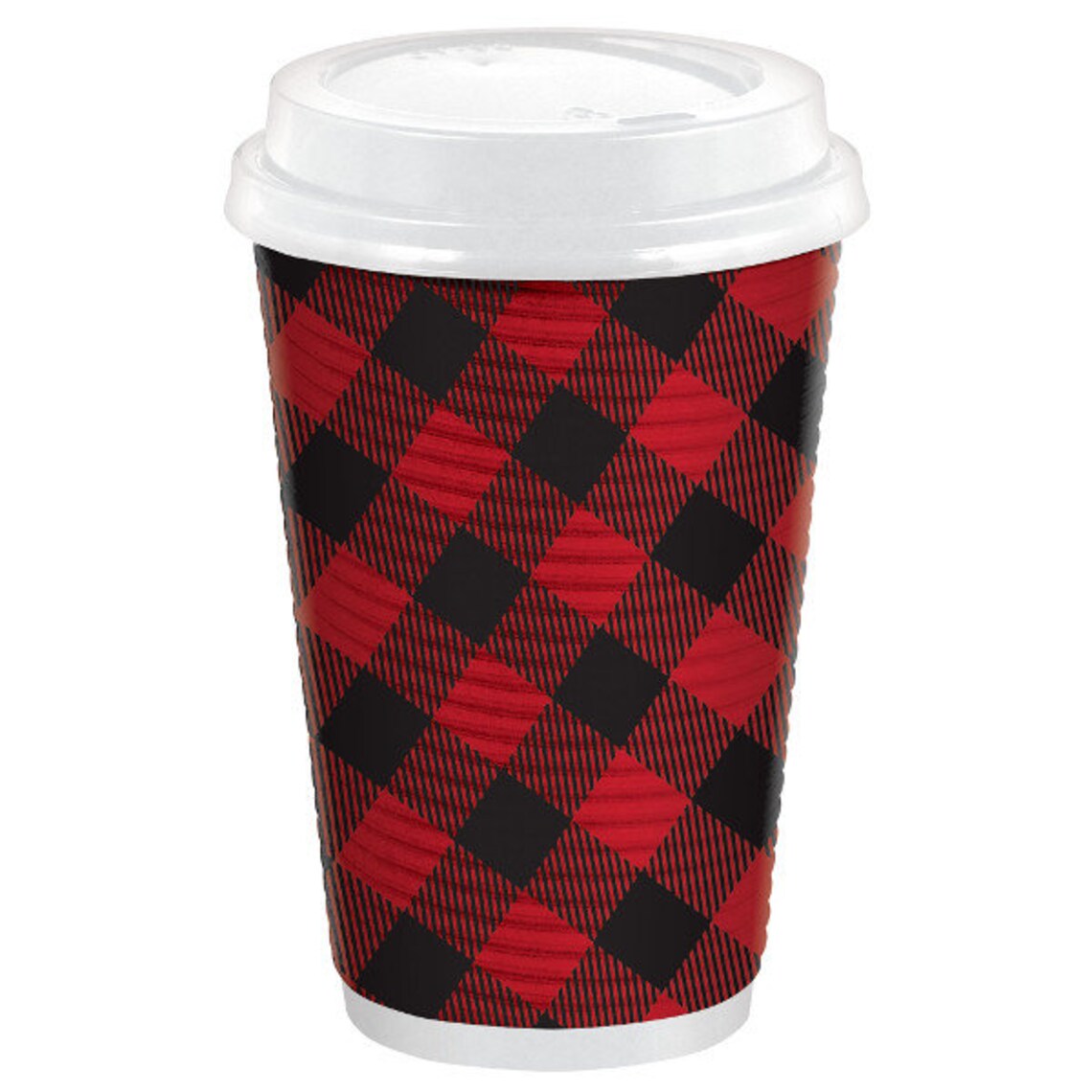Buffalo Plaid Coffee Cups With Lids - Buffalo Plaid Party Supplies ...