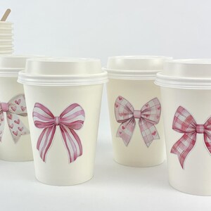 Pink Bow Paper Drink Cups - Hearts & Stripes, Sweetheart Birthday ...