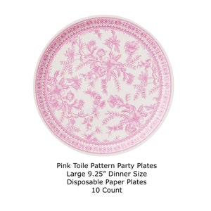 Pink Toile Paper Dinner Plates - Floral Party Plates, Tea Party Bridal ...