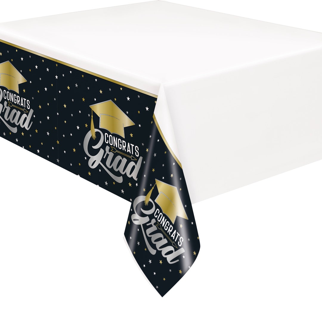 Black & Gold Grad Tablecloth - Graduation Party Decorations, 2025 Grad ...