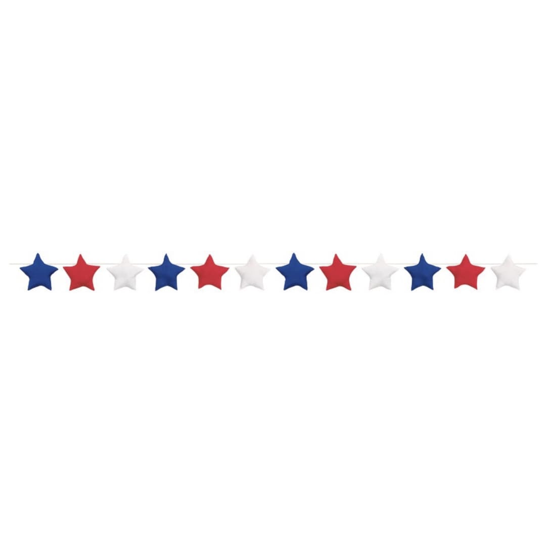 Puffy Stars Fabric Banner, Red White Blue Party Decorations, USA ...