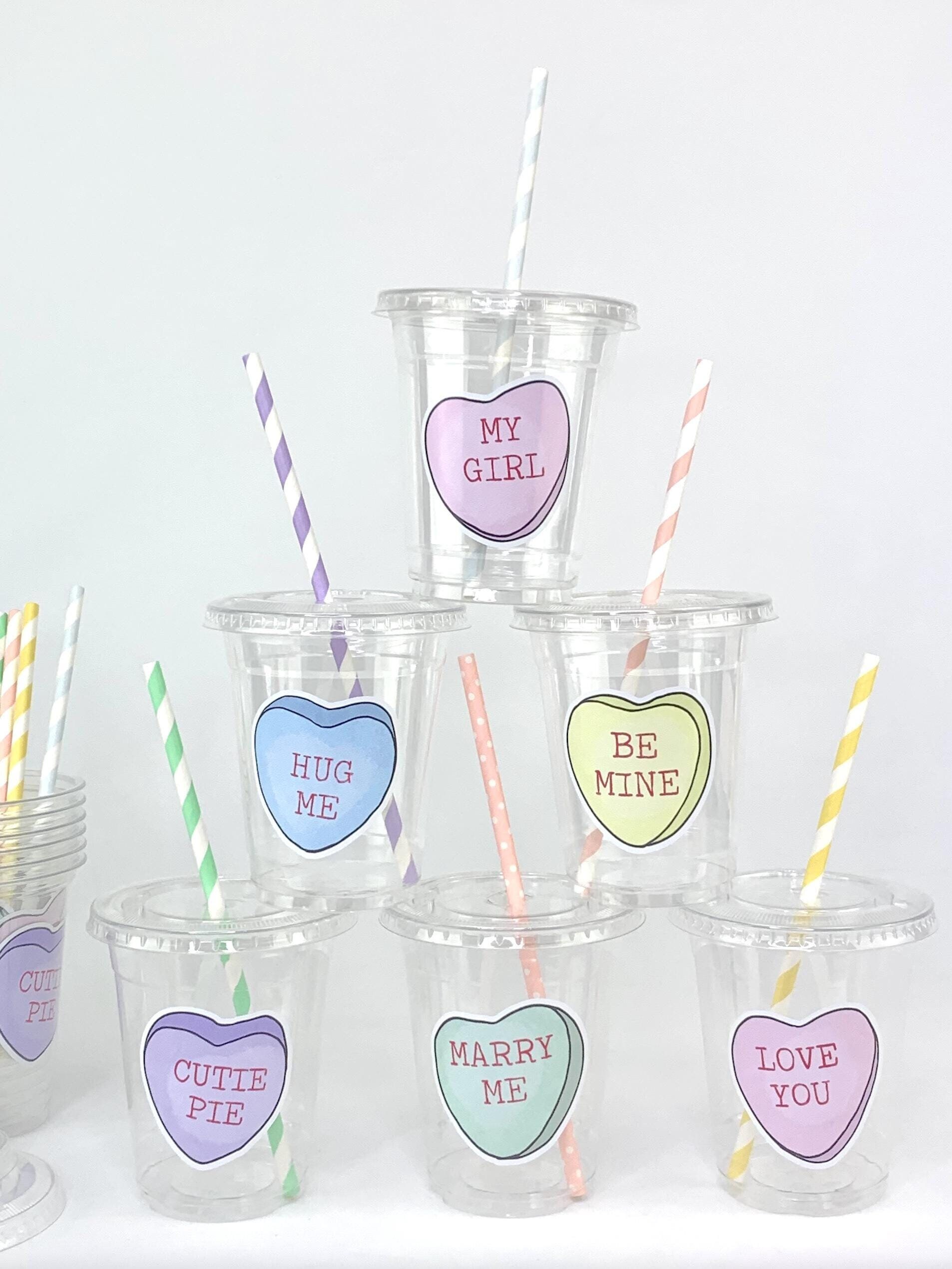 Conversation Heart Party Cups - Pastel Valentine's Day Party Favors ...