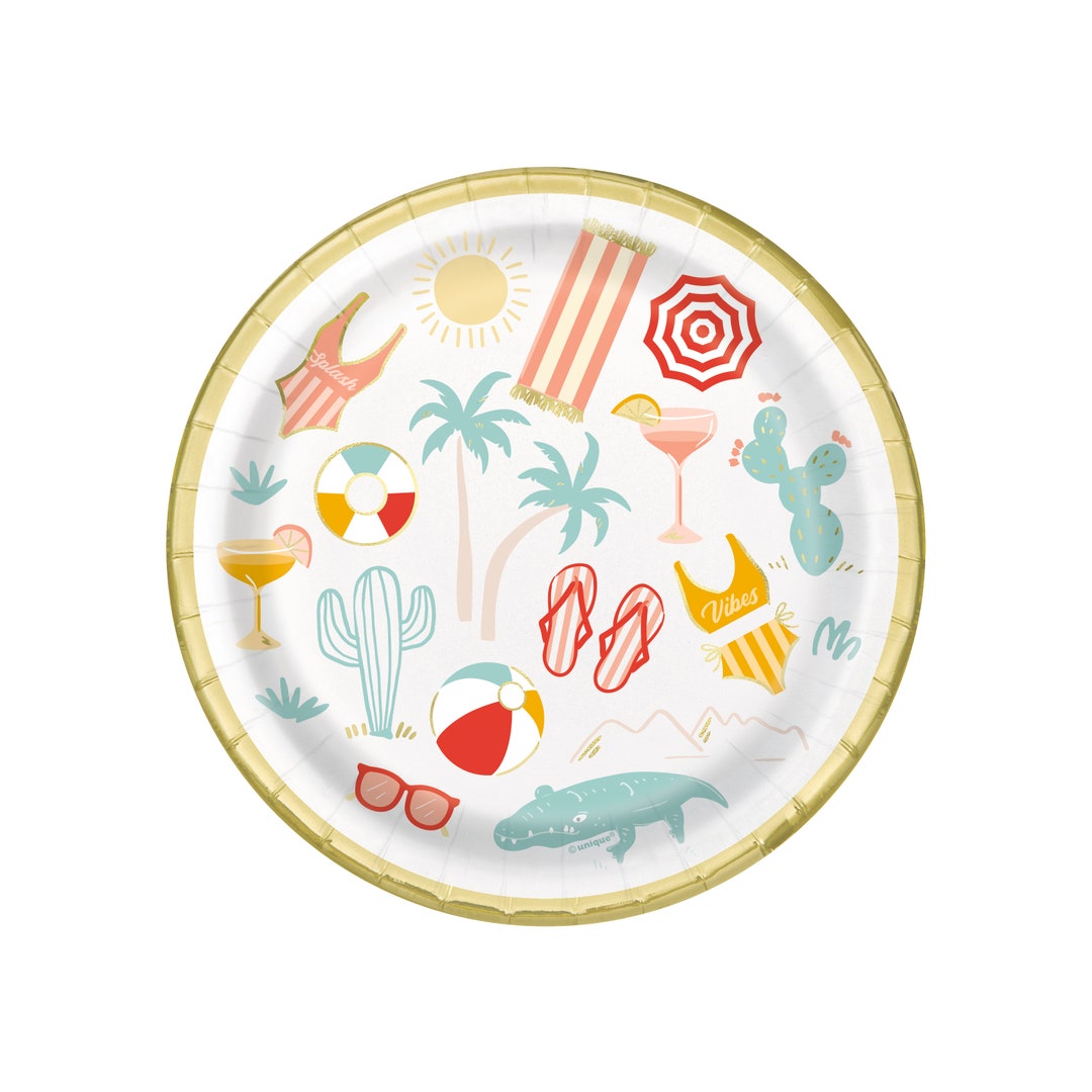 Beach Party Paper Plates Beach Birthday Decorations, Summer Party ...