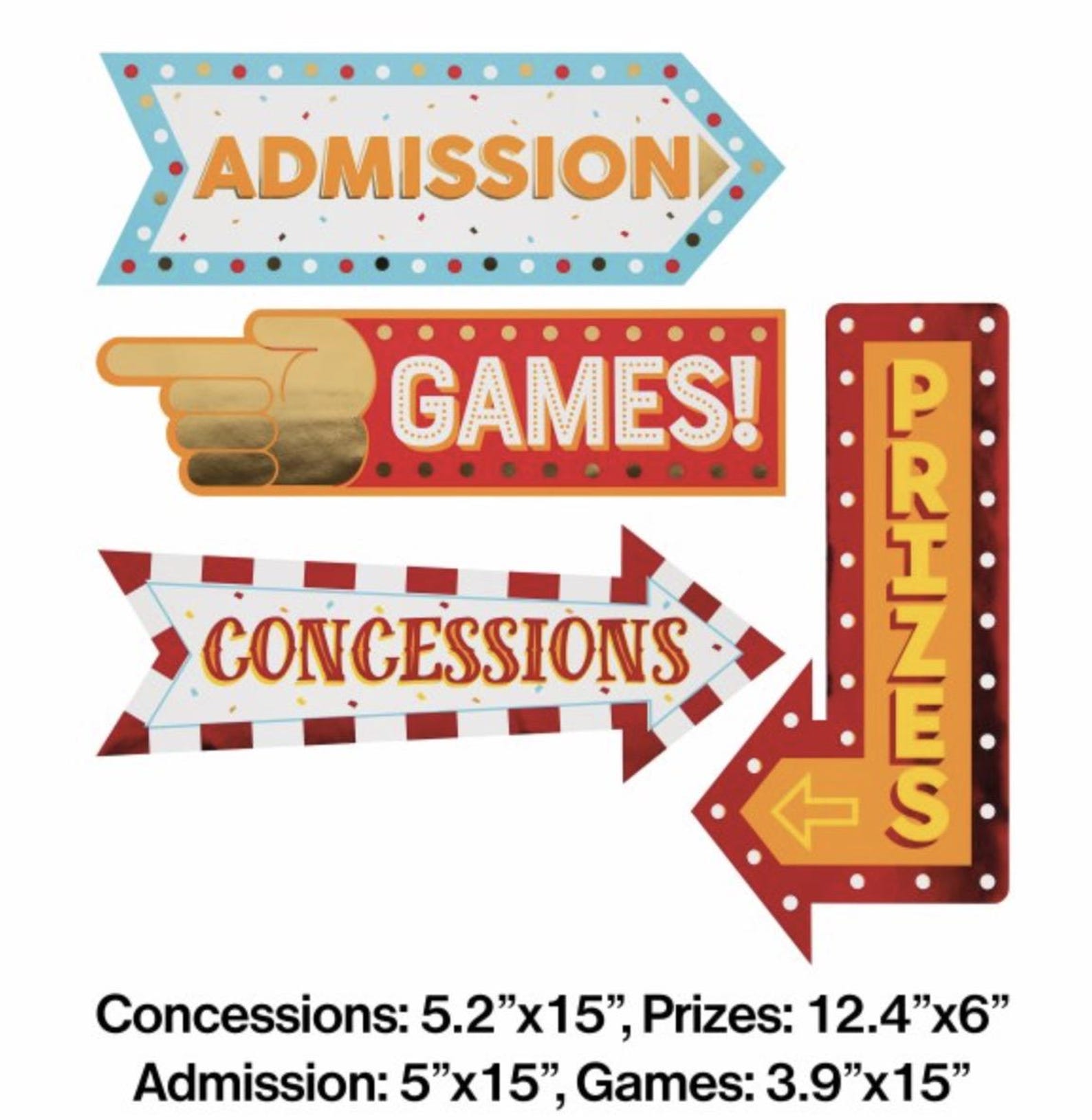 Carnival Party Sign Set – 4ct Foil Accent Paper Signs for Games, Prizes ...
