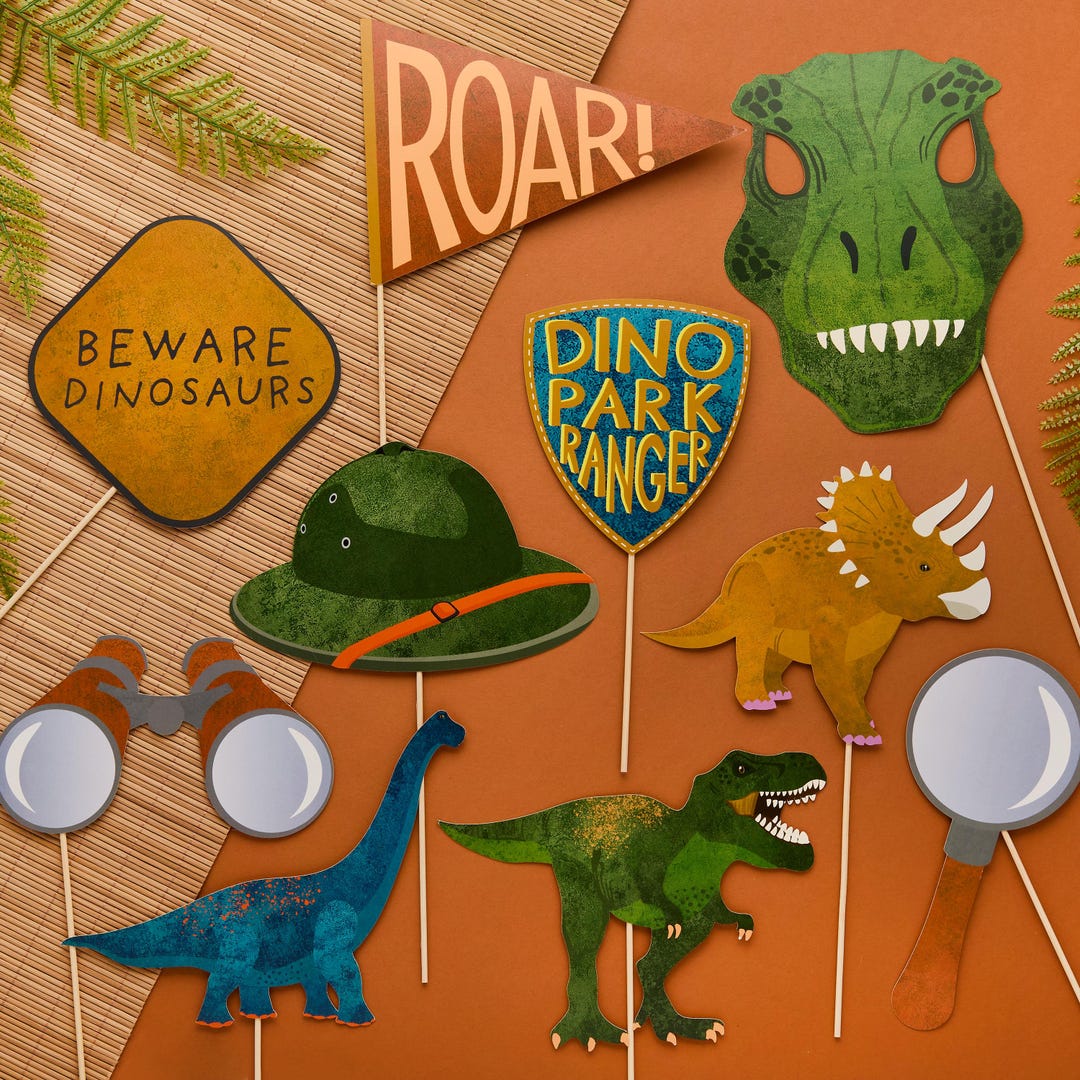 Dinosaur Party Photo Props 10ct – Explorer Theme for Kids Birthday ...