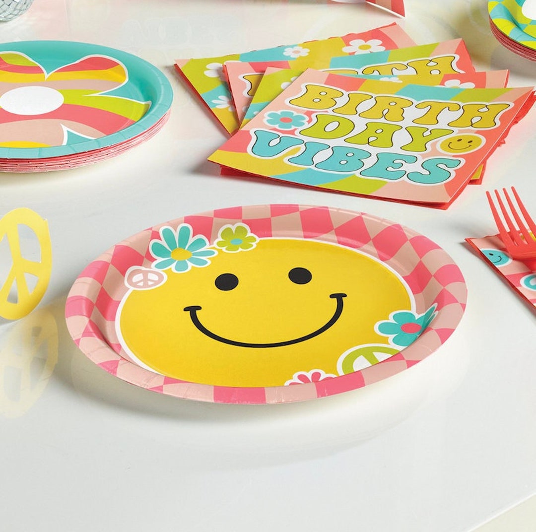 Retro Smile Party Plates - Hippie Birthday Plates, 70's Party ...