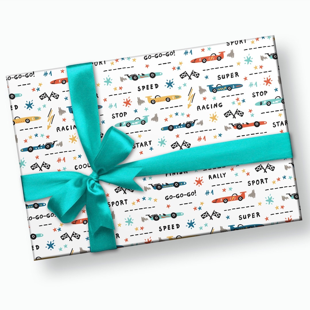 Race Car Gift Wrap - Racing Party, Racing Birthday, Birthday Gift Wrap ...