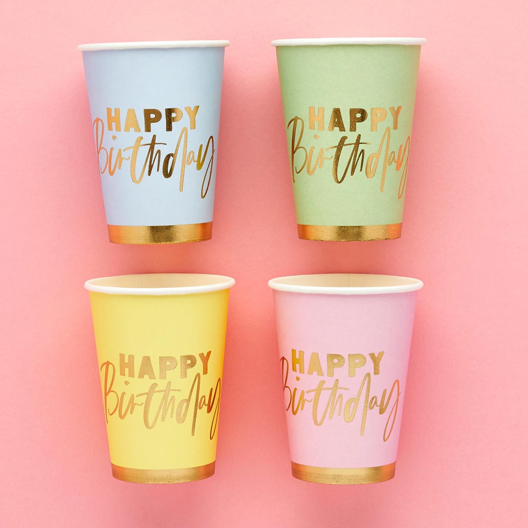 Pastel Birthday Cups 8ct - Pastel Rainbow Birthday Decorations, Donut ...
