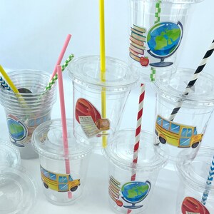 Back to School Party Cups - Plastic Cups With Lids, Back to School ...