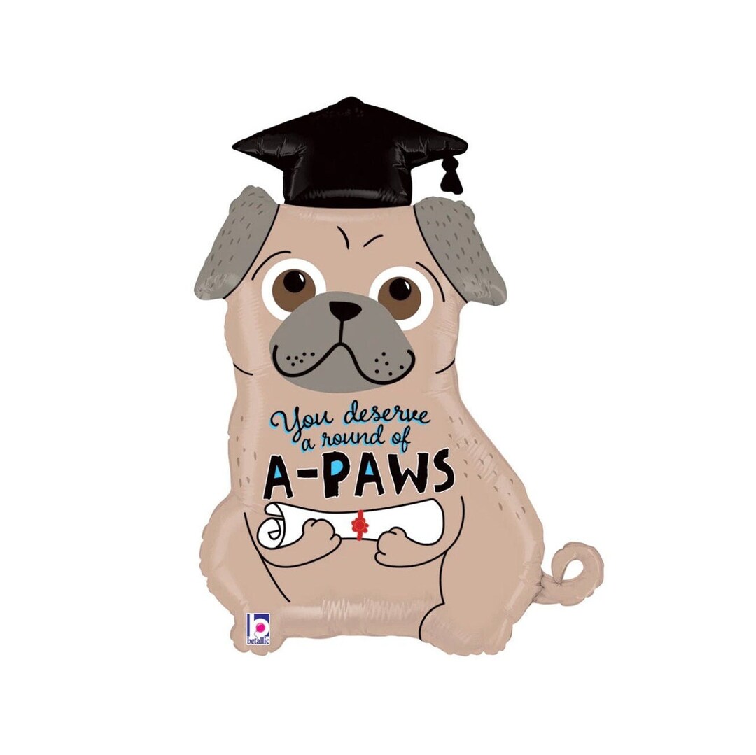 Pug Graduation Balloon 35" - Dog Graduation Cap, Graduation Balloon ...