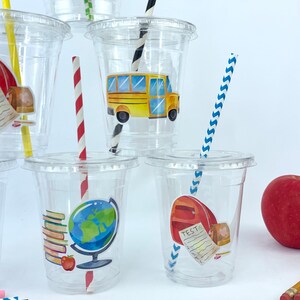 Back to School Party Cups - Plastic Cups With Lids, Back to School ...