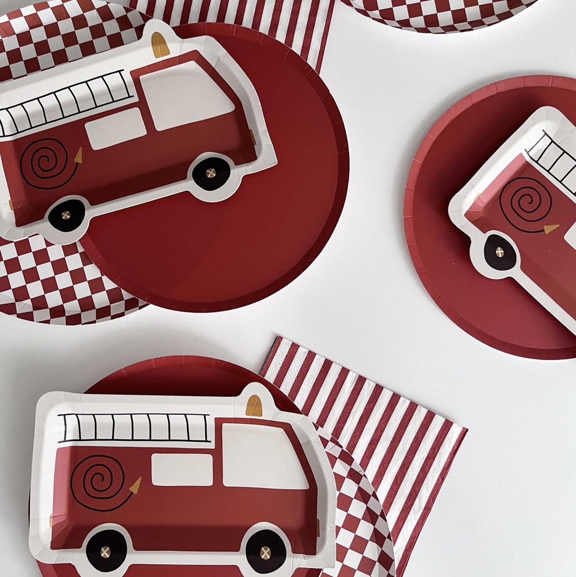 Red Firetruck Plates 12ct - Firefighter Birthday, First Responder Party ...