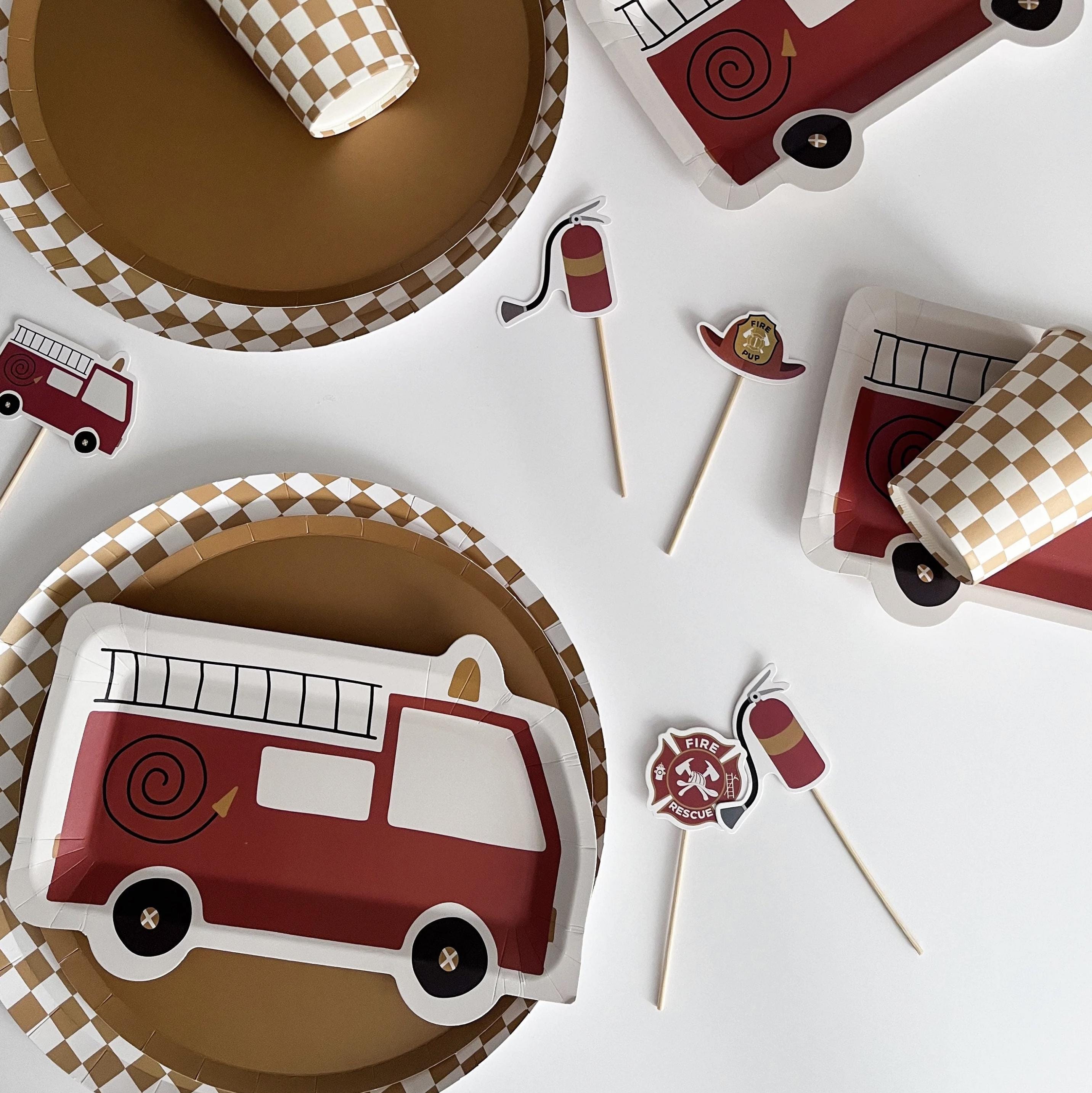 Red Firetruck Plates 12ct - Firefighter Birthday, First Responder Party ...