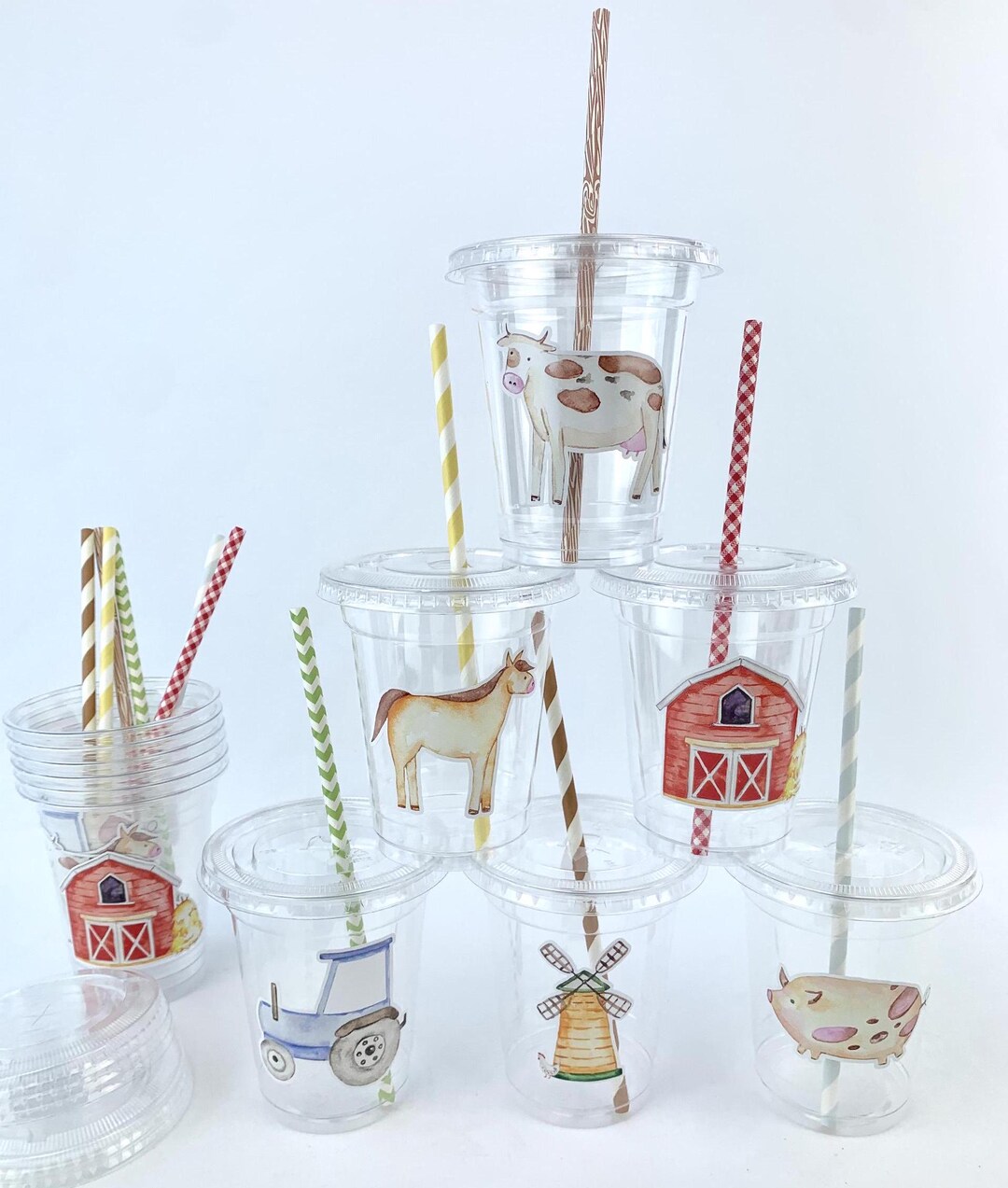 Farm Party Drink Cups 12ct - Red Barn Birthday, Farming Party ...