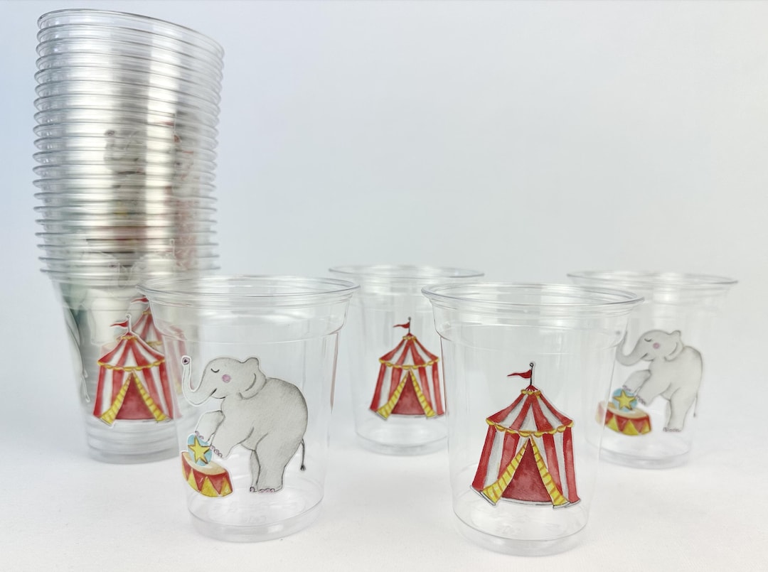 Circus Birthday Party Cups 24ct - Red Big Top Tent Circus Elephant ...