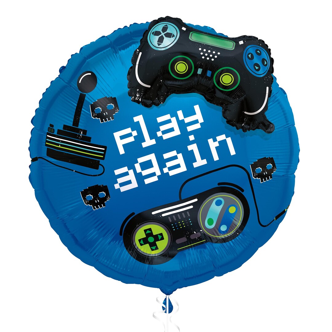 25" Play Again Video Game Balloon – Gamer Party Decoration for Boys ...
