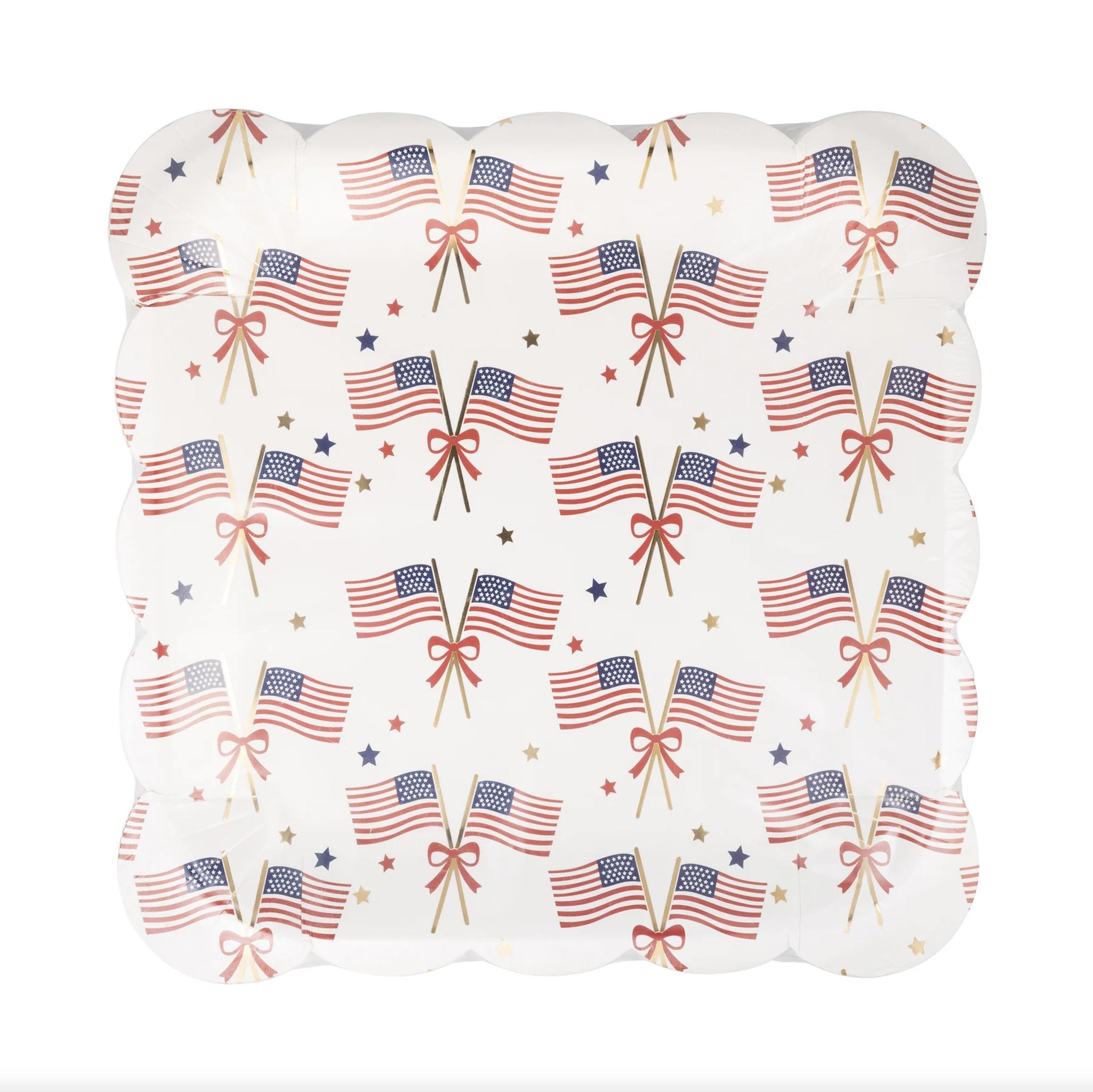 Patriotic Flag Paper Plates 8ct – 9" Scalloped Plates With Gold Foil ...