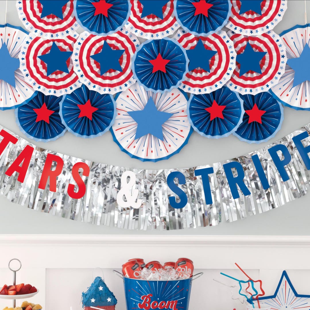 Patriotic Paper Fan Decorations 5ct Red White Blue Hanging Fans, 4th of ...