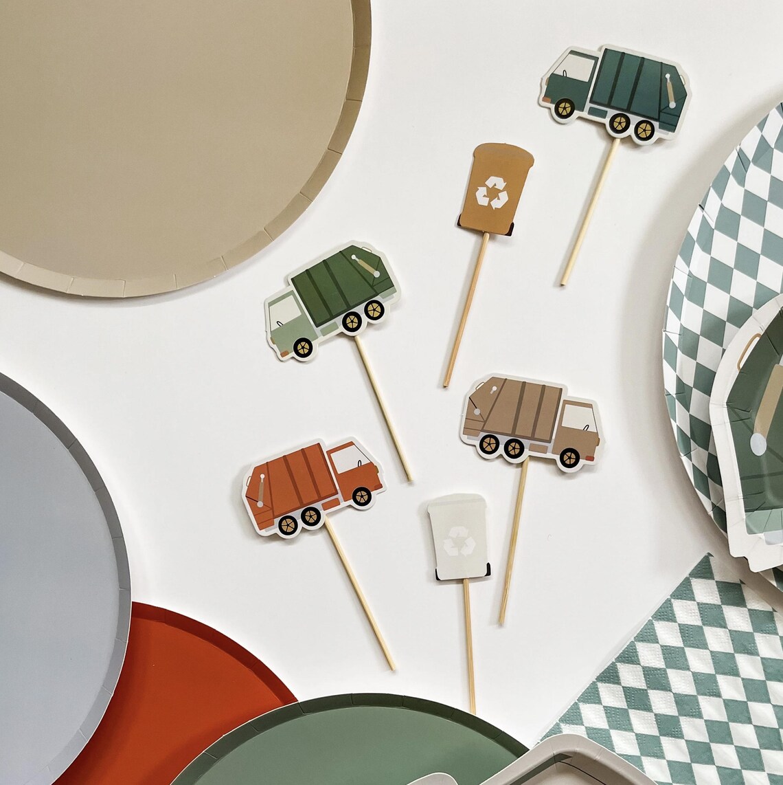 Garbage Party Cake Toppers 8ct - Garbage Truck Birthday Decoration ...