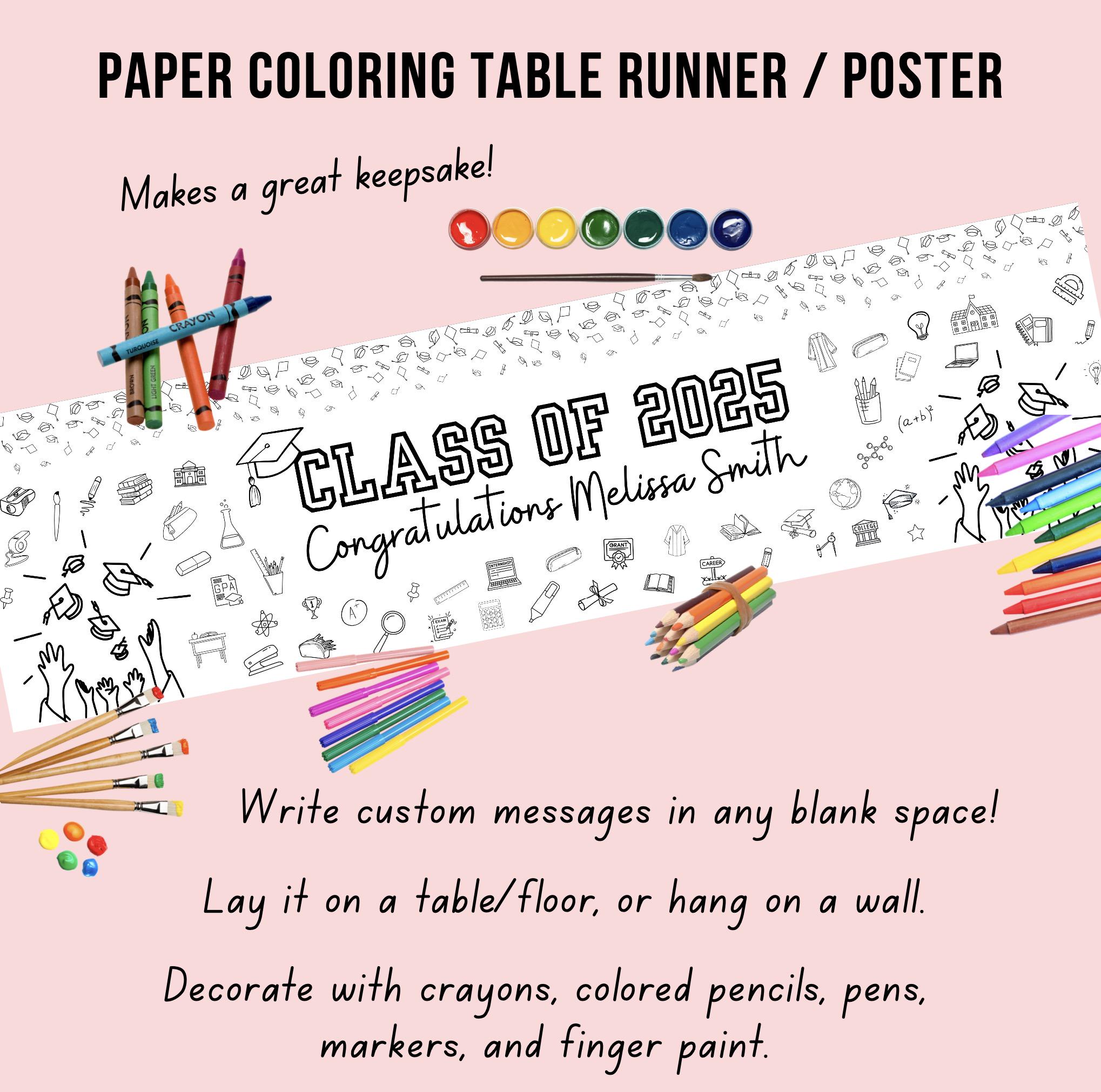 Coloring Table Runner Class of 2025 Graduation 20" X 72" Paper, Custom ...