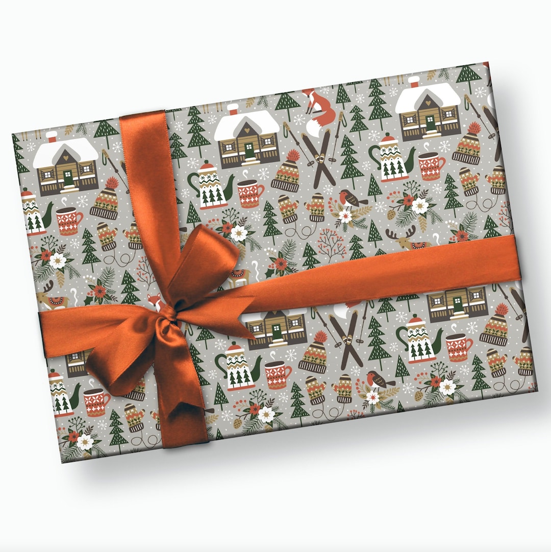 Rustic Wrapping Paper - Winter Wrapping Paper, Moose Paper, Fox Gift ...