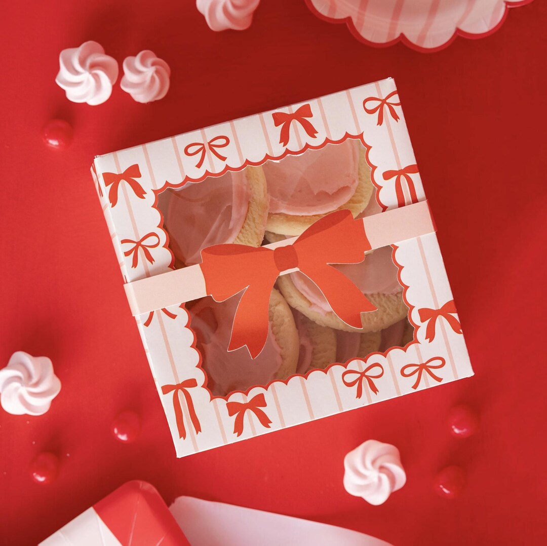 Red Bow Cookie Boxes 6ct - Red & Pink Coquette Christmas Party ...